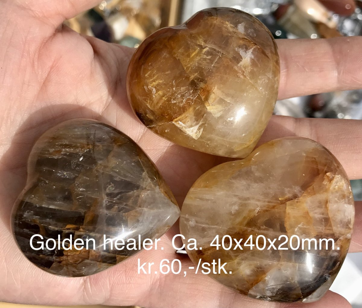 Golden healer hjerte. 40x40x20mm - Krystal hjerte. 40x40x20mm. - krystalmadsen´S WEBSHOP/HJEMMESIDE